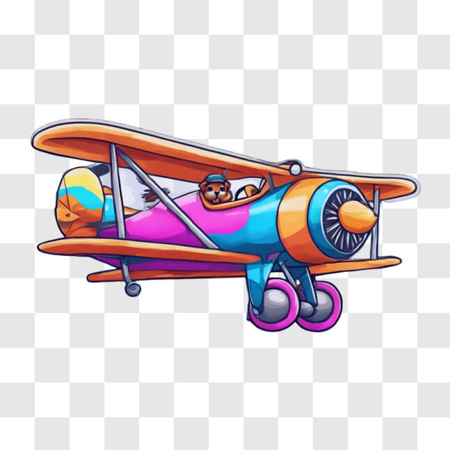 Download Cartoon Biplane Flying in the Sky with Two People Inside ...