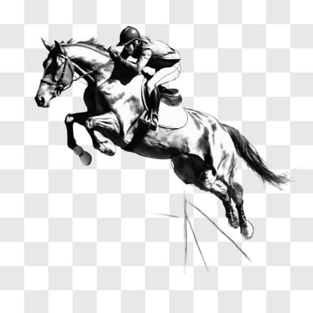 Download Equestrian Jockey Jumping over Obstacle - Black and White ...