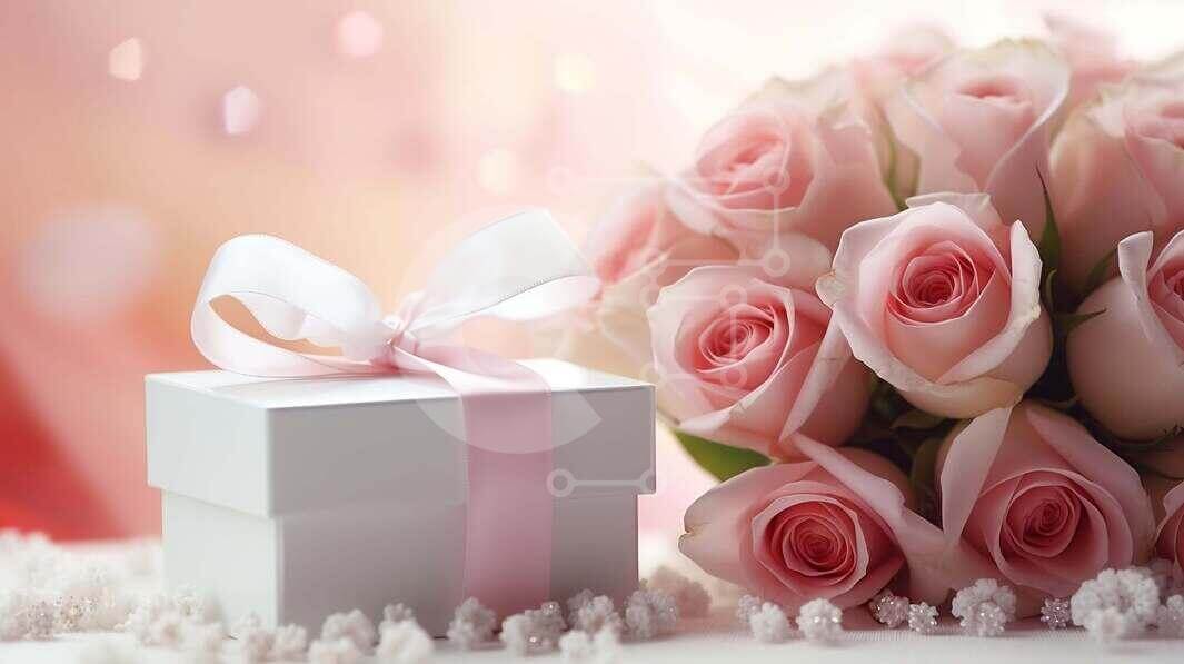 White Gift Box with Pink Roses and Snowflakes for Special Occasions ...