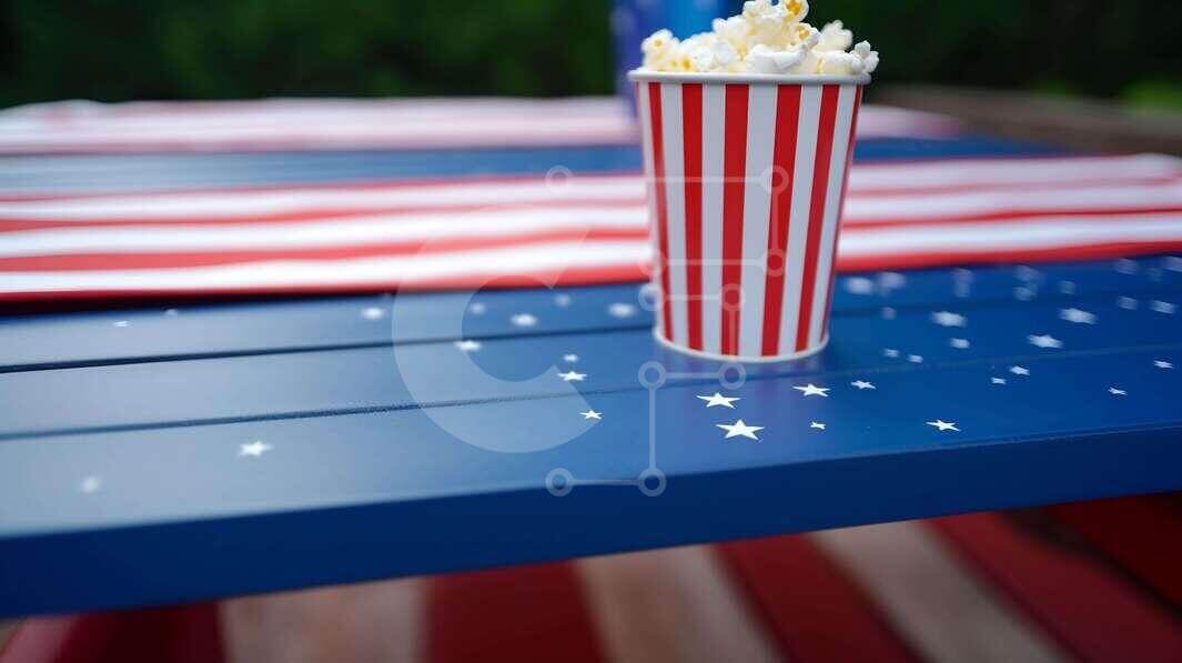Patriotic Picnic Table with American Flag Decoration stock photo ...