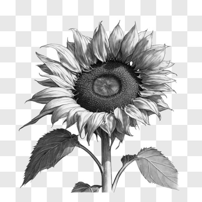 Download Black and White Sunflower Drawing with Leaves in Graphite ...