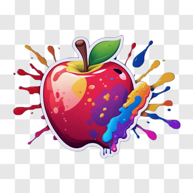 Download Colorful Paint Splattered Apple on Black Background Cartoons ...