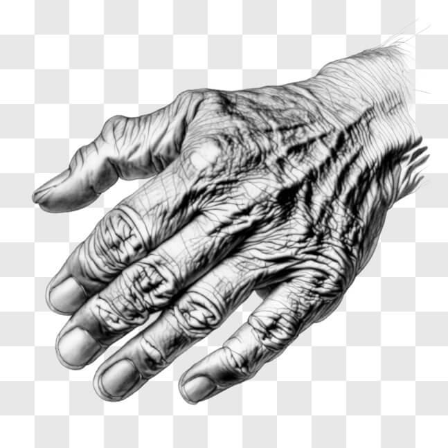 Download Black and White Drawing of an Old Man's Hand Reaching Out ...