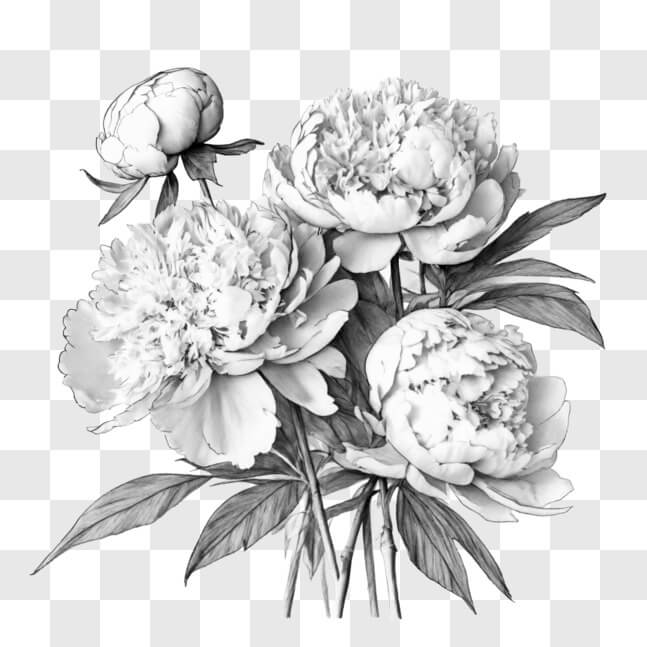 Download Black and White Peonies Drawing Sketches Online - Creative Fabrica