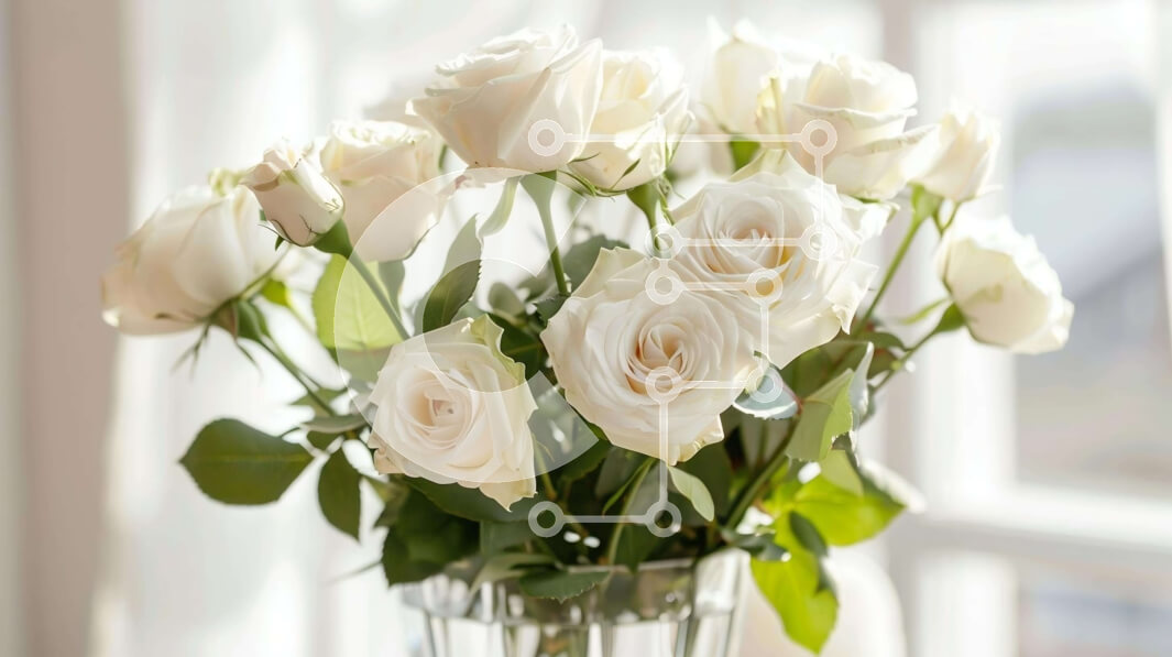 Beautiful White Rose Bouquet by an Open Window stock photo | Creative ...