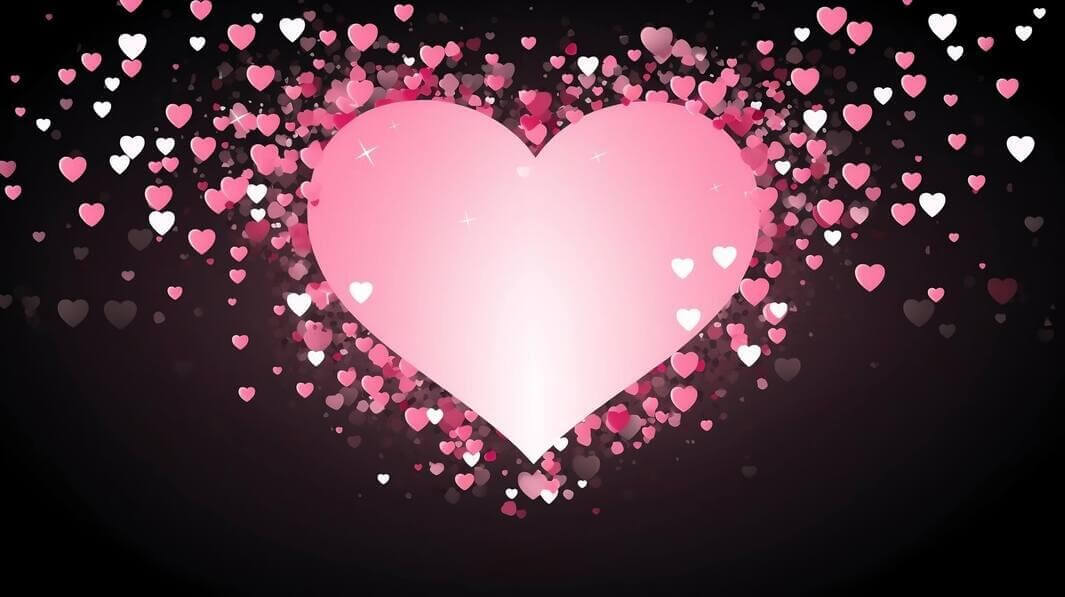 Download Pink Heart with Falling Hearts on Black Background Backgrounds ...