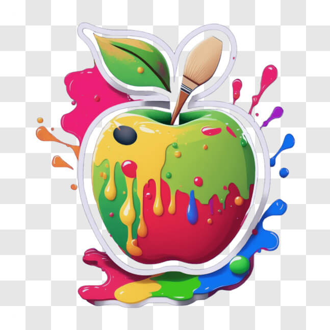 Download Colorful Paint Splattered Apple with Paintbrush Cartoons ...