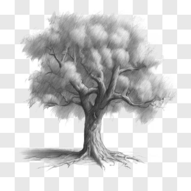 Download Realistic Black and White Tree Drawing with Visible Roots ...