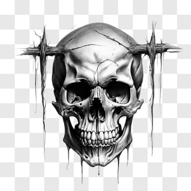 Baixe Desenho de Caveira Preto e Branco com Cruz Invertida Espinhosa ...
