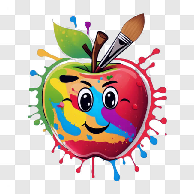 Download Colorful Paint Splattered Apple with Paintbrush Cartoons ...