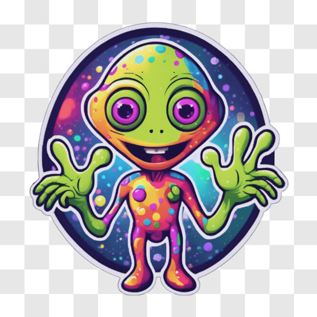 Download Colorful Sticker with Alien and Waving Arms Cartoons Online ...