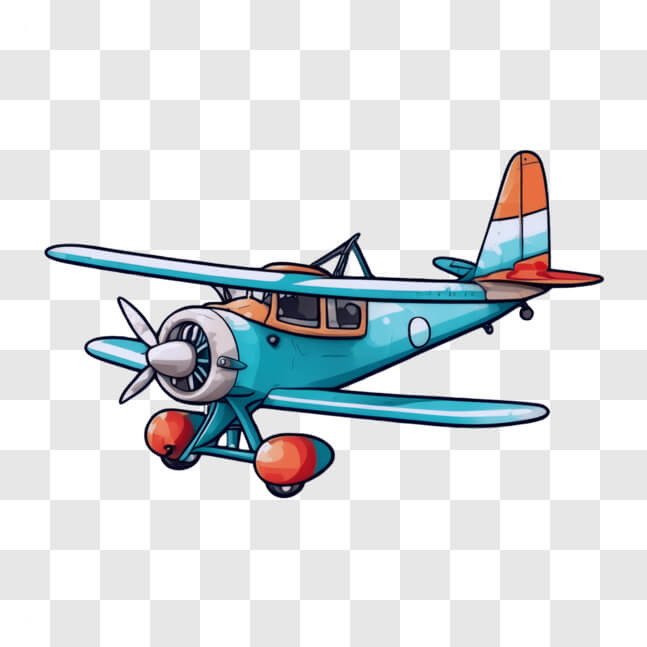 Download Vintage blue and orange airplane flying in the sky Cartoons ...