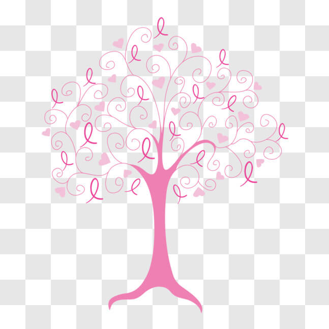 Download Breast Cancer Awareness Tree with Pink Ribbons and Hearts PNGs ...