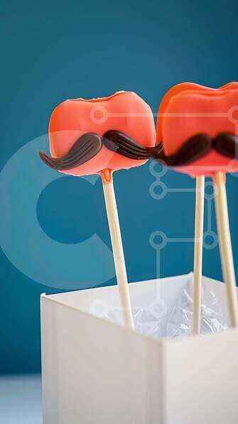 Colorful Mustache Cake Pops in White Box stock photo | Creative Fabrica