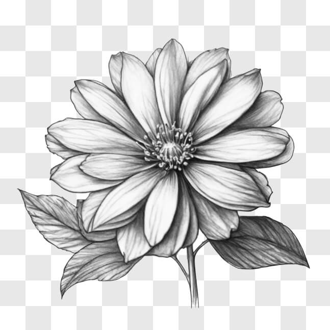 Télécharger Dessin de fleur en noir et blanc avec des feuilles en ...