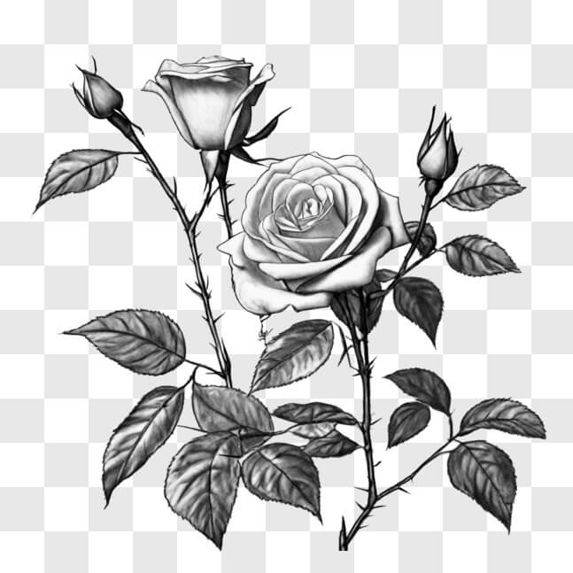 Download Pencil Drawing of Two Roses with Leaves Sketches Online ...