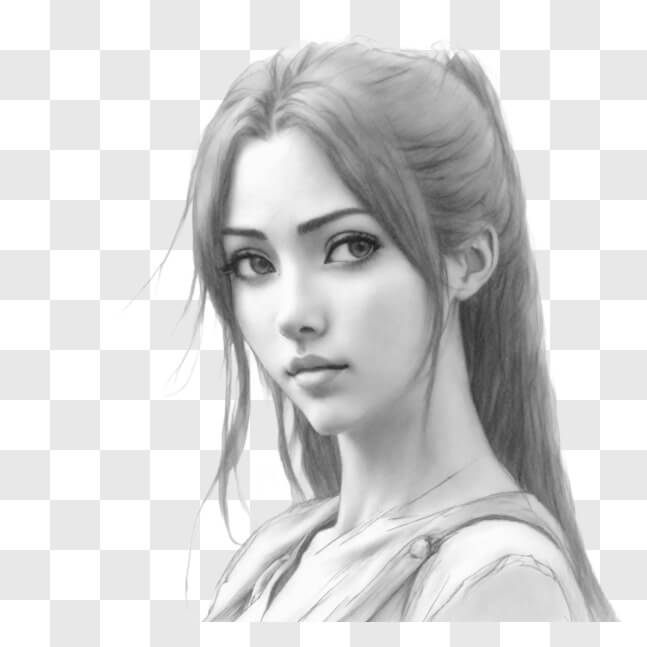 Descarga Dibujo en blanco y negro de mujer con cabello largo Bocetos En Línea - Creative Fabrica