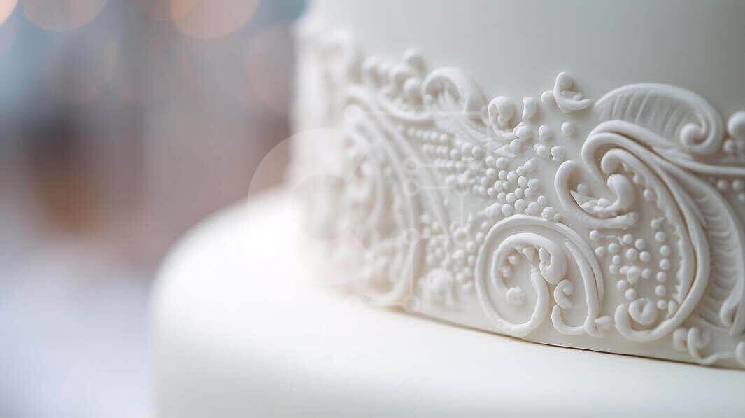 Elegant White Cake with Intricate Design stock photo | Creative Fabrica