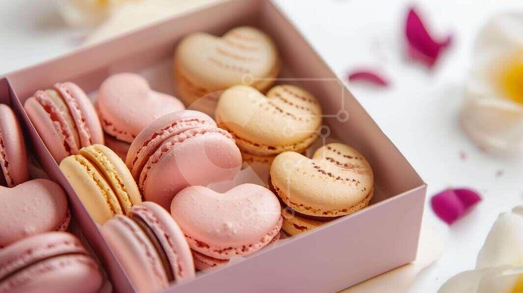Delicious Assorted Macarons in a Pink Box stock photo | Creative Fabrica