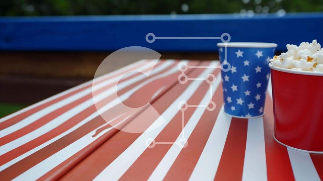 Patriotic Picnic Table with Popcorn and Water Cups stock photo ...