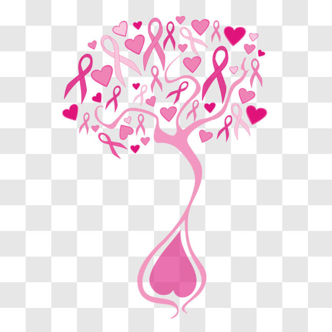 Download Breast Cancer Awareness Tree with Pink Ribbons and Hearts PNGs ...