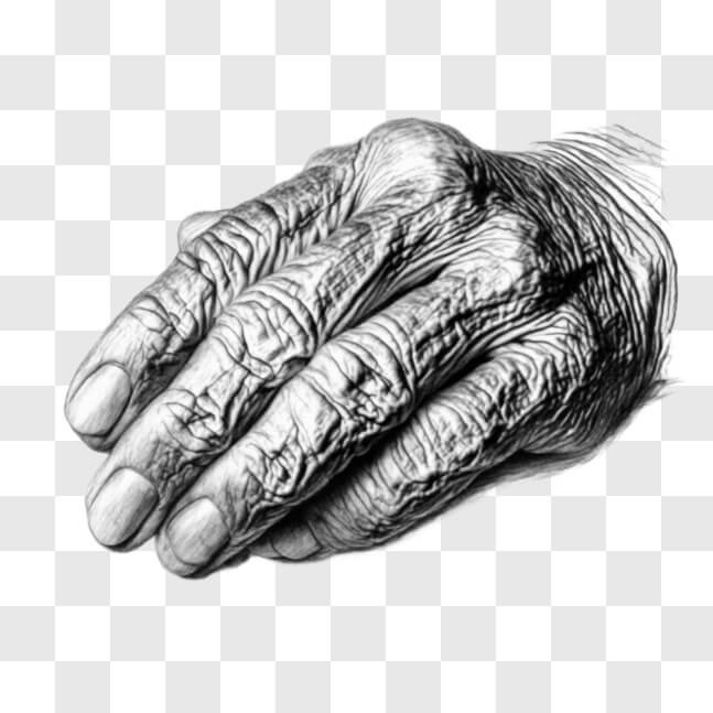 Download Black and White Drawing of an Elderly Person's Hand on Paper ...