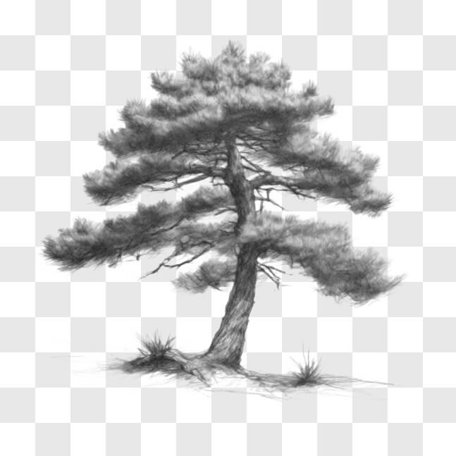 Download Graphite Drawing of a Solitary Pine Tree in an Open Field ...