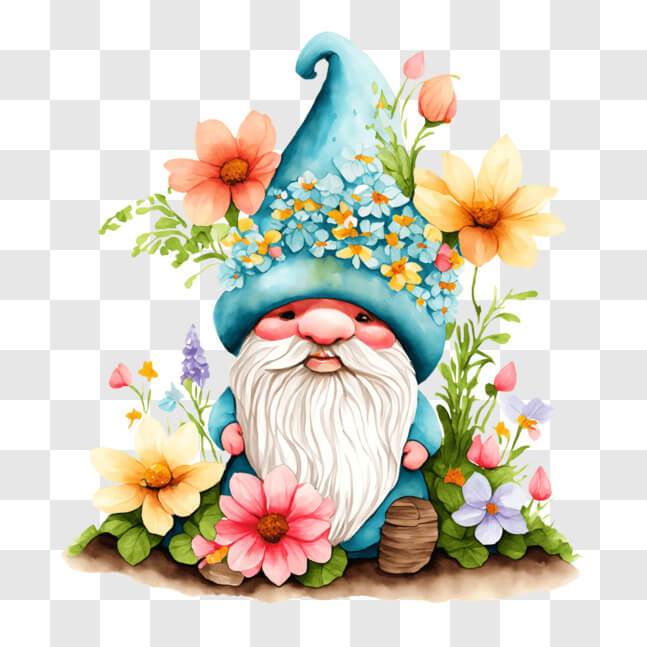 Download Blue Gnome in Flower Garden PNGs Online - Creative Fabrica