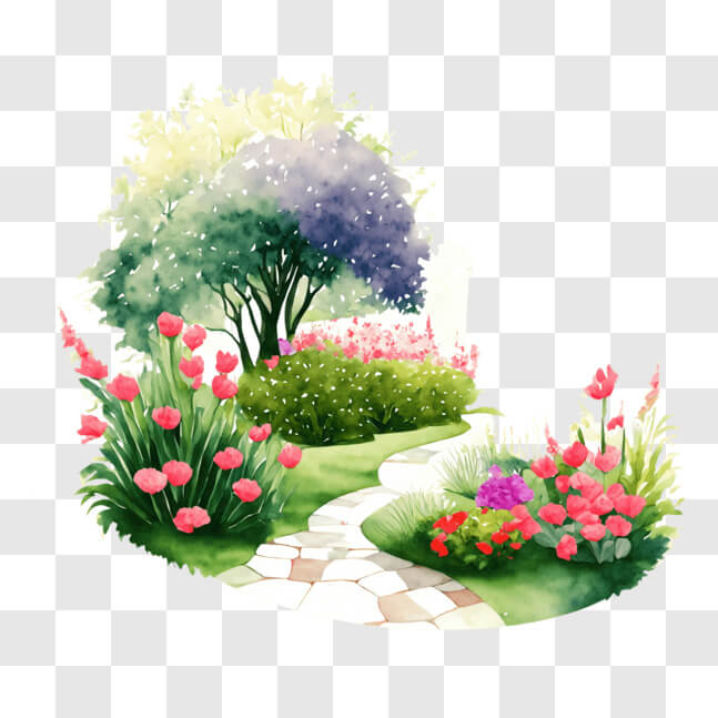 Descarga Camino de jardín con flores y árboles PNGs En Línea - Creative ...