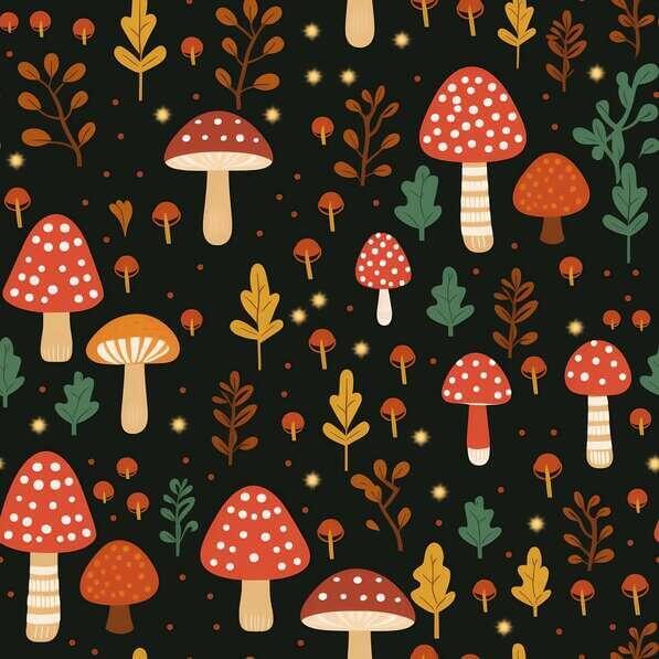 Download Autumn Forest Seamless Pattern with Mushrooms and Leaves ...