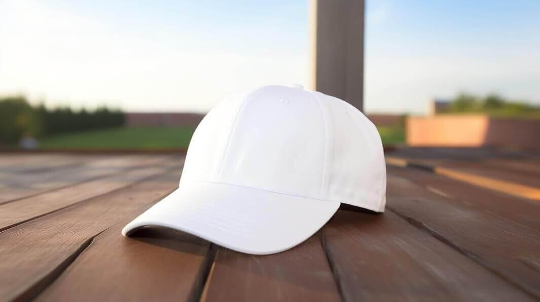 Download White Baseball Cap on Outdoor Wooden Table Mockups Online ...