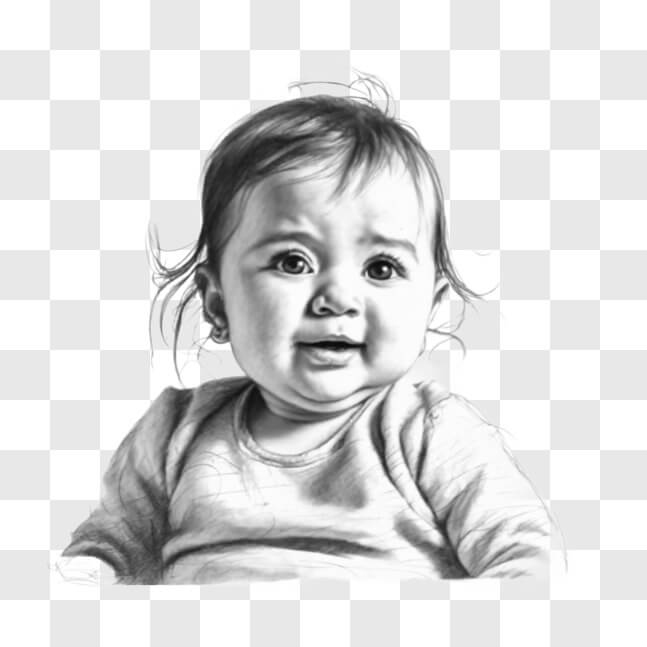 Download Realistic Black And White Baby Drawing In Pencil Sketches