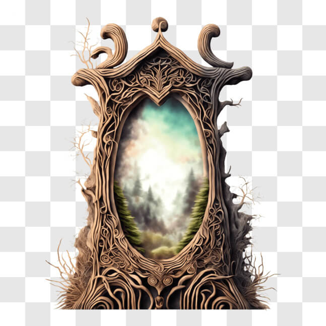 Download Ornate Tree Trunk Shaped Mirror with Natural Elements PNGs ...