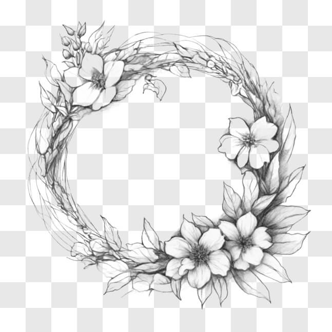 Download Black and White Floral Wreath Drawing Sketches Online ...