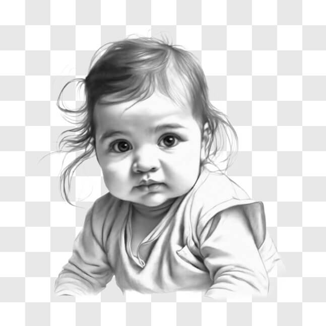 Download Black and White Drawing of Baby Looking Up Sketches Online ...