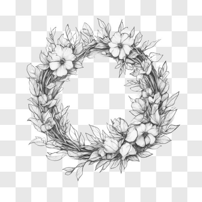Download Flower Wreath Drawing in Ink on White Paper Sketches Online ...