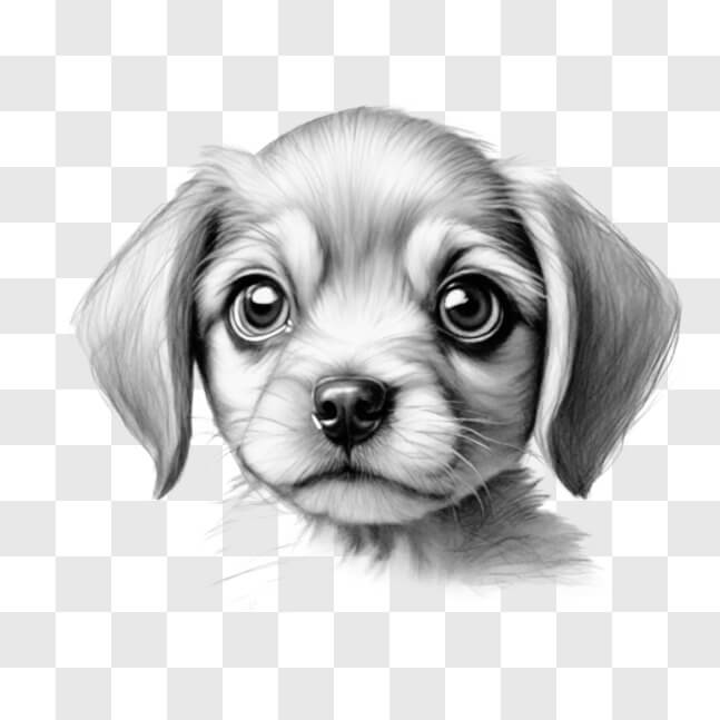 Download Black and White Drawing of a Small Puppy with Wide Open Eyes ...