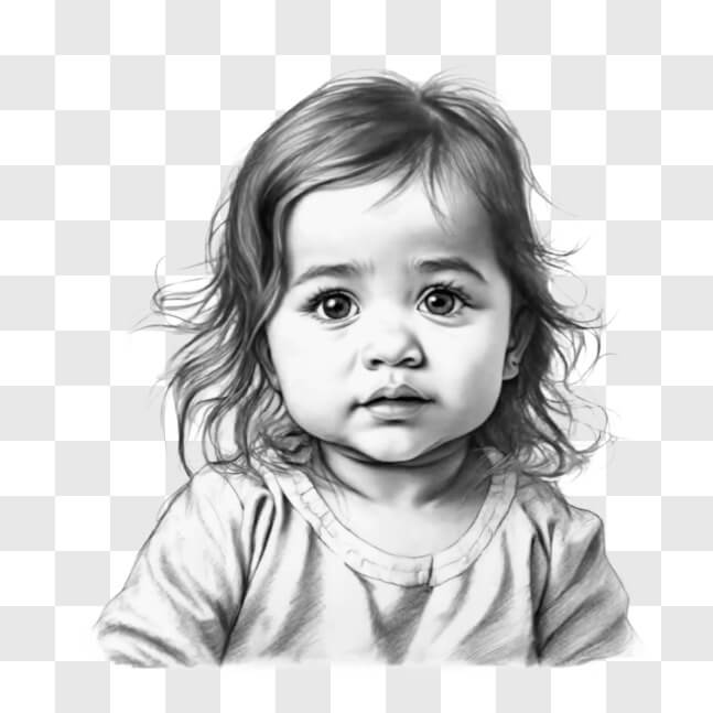 Descarga Dibujo en Blanco y Negro de una Pequeña Niña con Pelo Rizado Bocetos En Línea ...