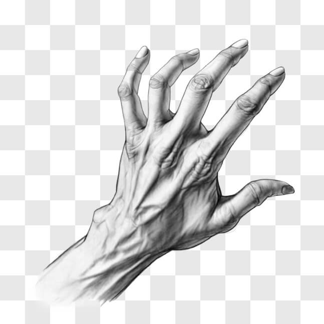 Download Black And White Anatomy Drawing Of Adult Hand Reaching Out