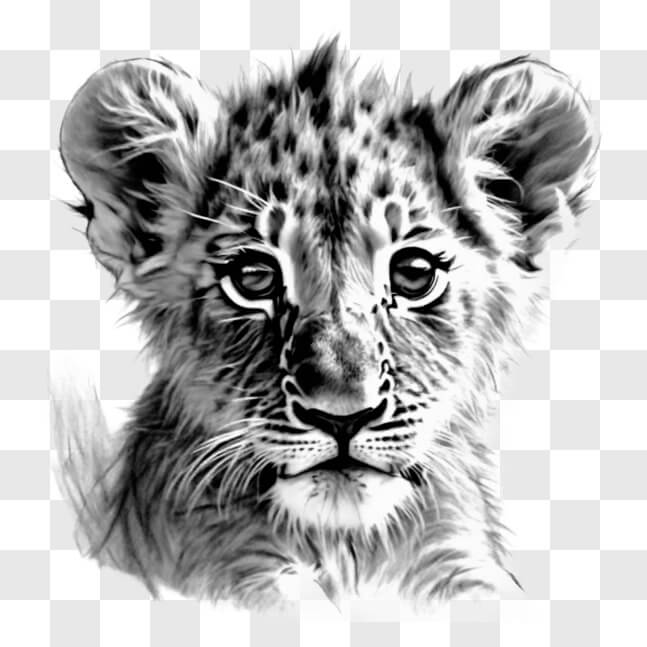 Download Realistic Black and White Lion Cub Drawing Sketches Online ...