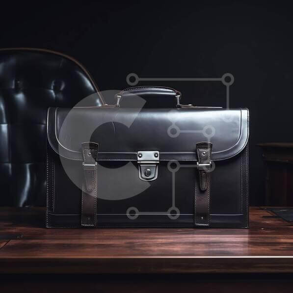 Professional Black Briefcase on Empty Wooden Desk stock photo ...