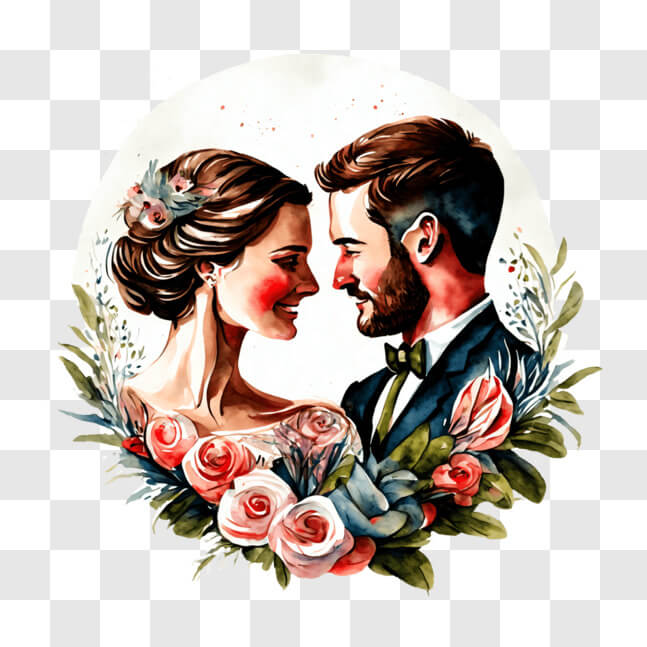 Download Watercolor Painting of Engaged Couple with Flowers PNGs Online ...