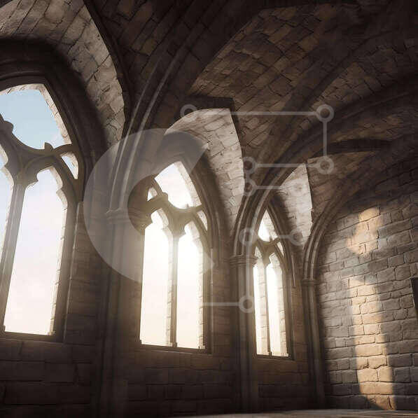 Old Building Room with Arch Windows and Cross stock photo | Creative ...