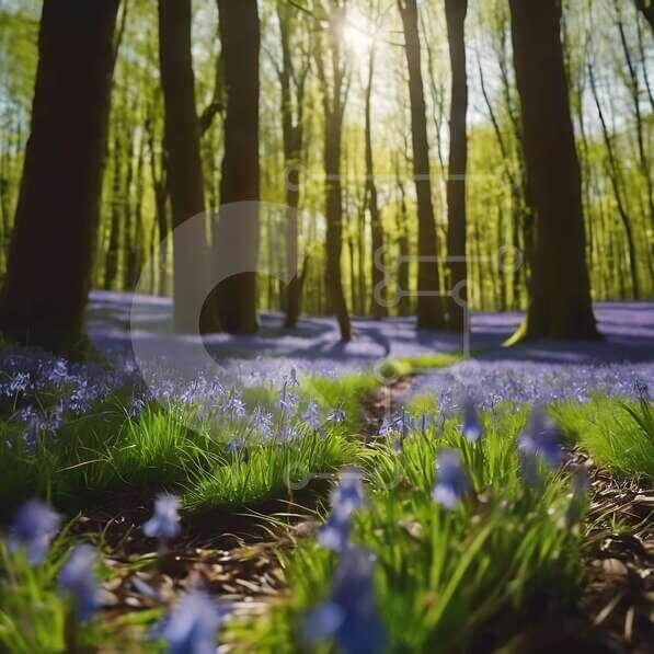 Beautiful Bluebell Forest with Sunlight and Biodiversity stock photo ...