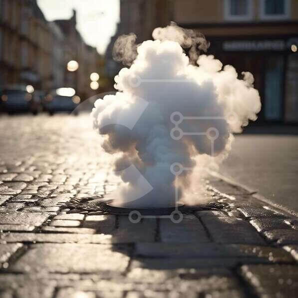 Steam coming out of a manhole in the middle of a street stock photo ...