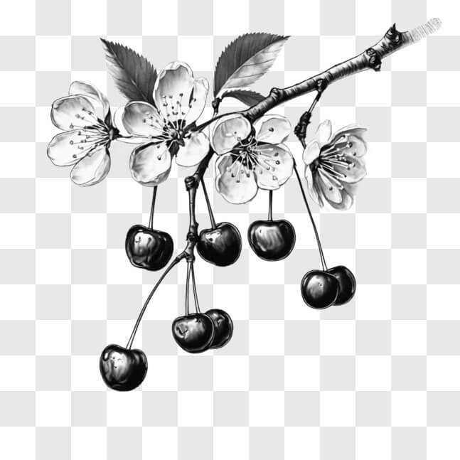 Download Cherry Tree Drawing with Flowers and Cherries Sketches Online ...