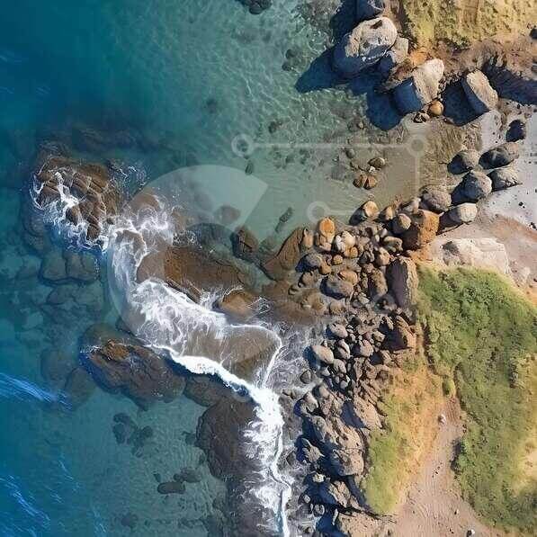 Aerial View of Coastal Rock Formations stock photo | Creative Fabrica