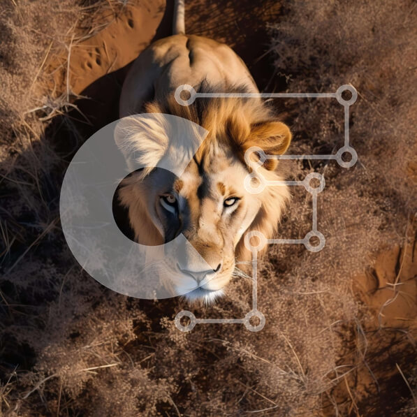 Curious Lion in Aerial View stock photo | Creative Fabrica