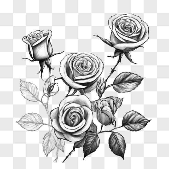 Download Black and White Hand-drawn Rose Tattoo Design Sketches Online ...