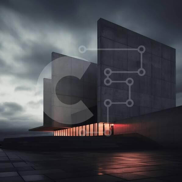 Modern Building Lit Up with Red Lights stock photo | Creative Fabrica